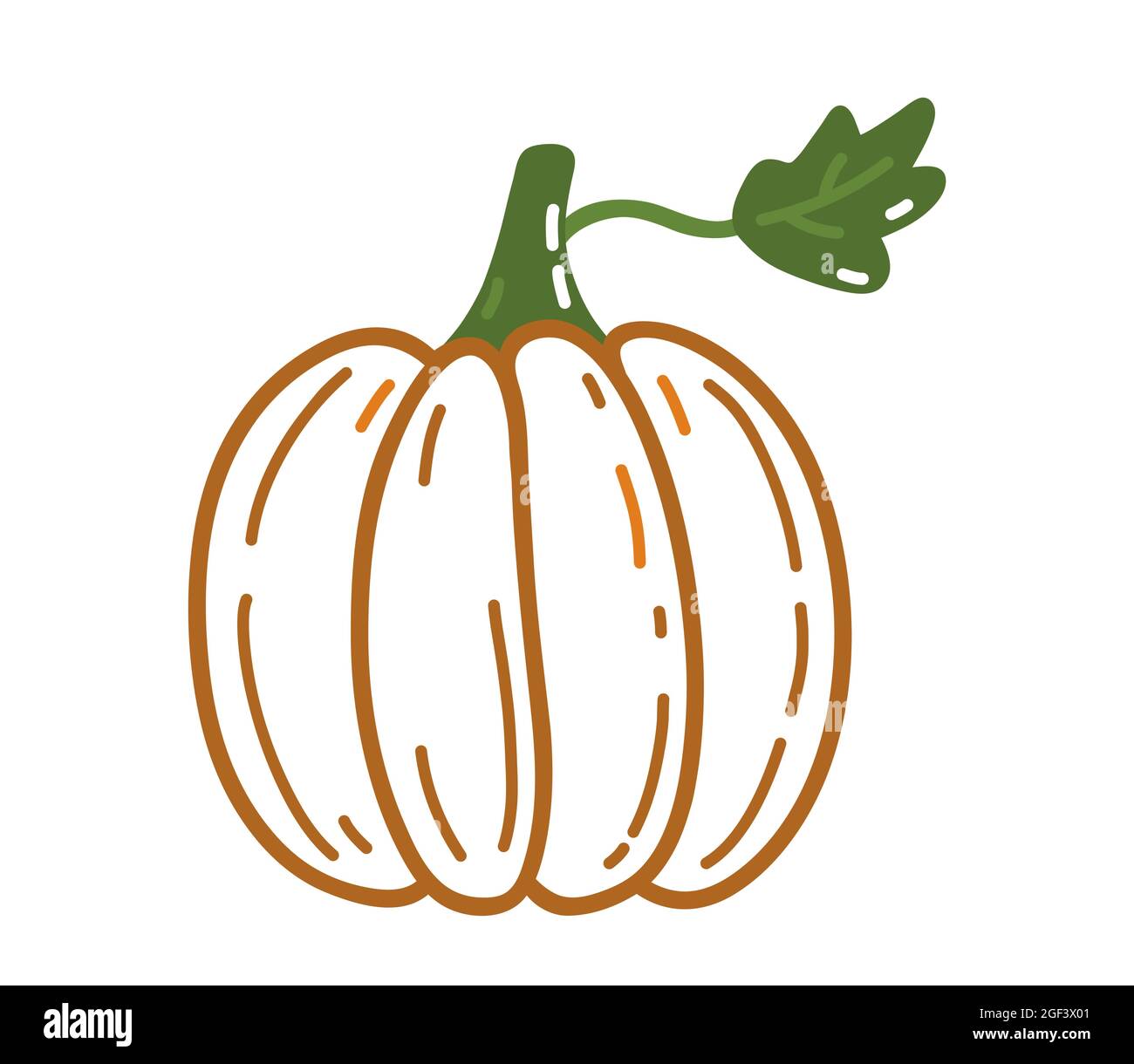 Cute pumpkin with green stem in doodle style. Hand-drawn vector ...