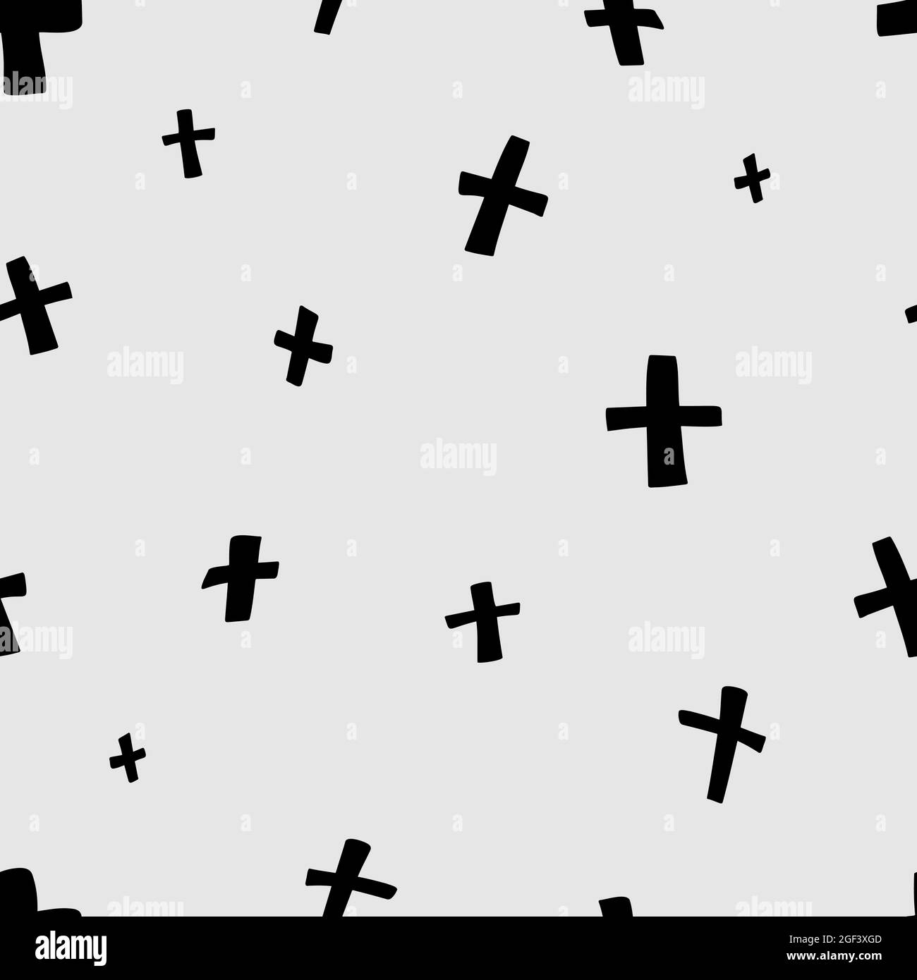 Plus signs and crosses seamless hand drawn pattern. Vector monochrome ...
