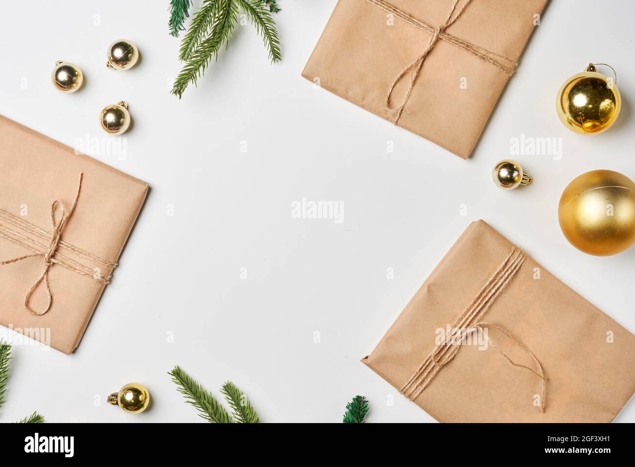 Preparing Christmas gifts with craft paper at home. Homemade Christmas ...