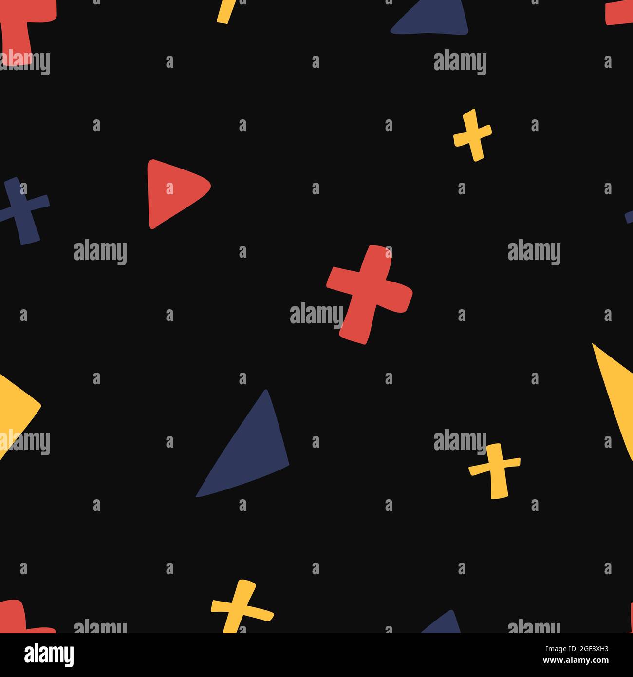 Bright triangles, Plus signs and Crosses psychedelic seamless hand ...