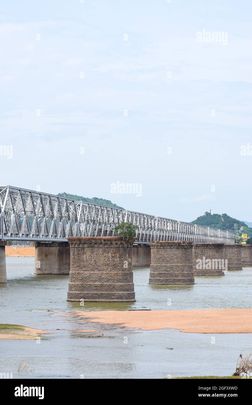 Beautiful railway bridge over the river. Vintage construction of a ...
