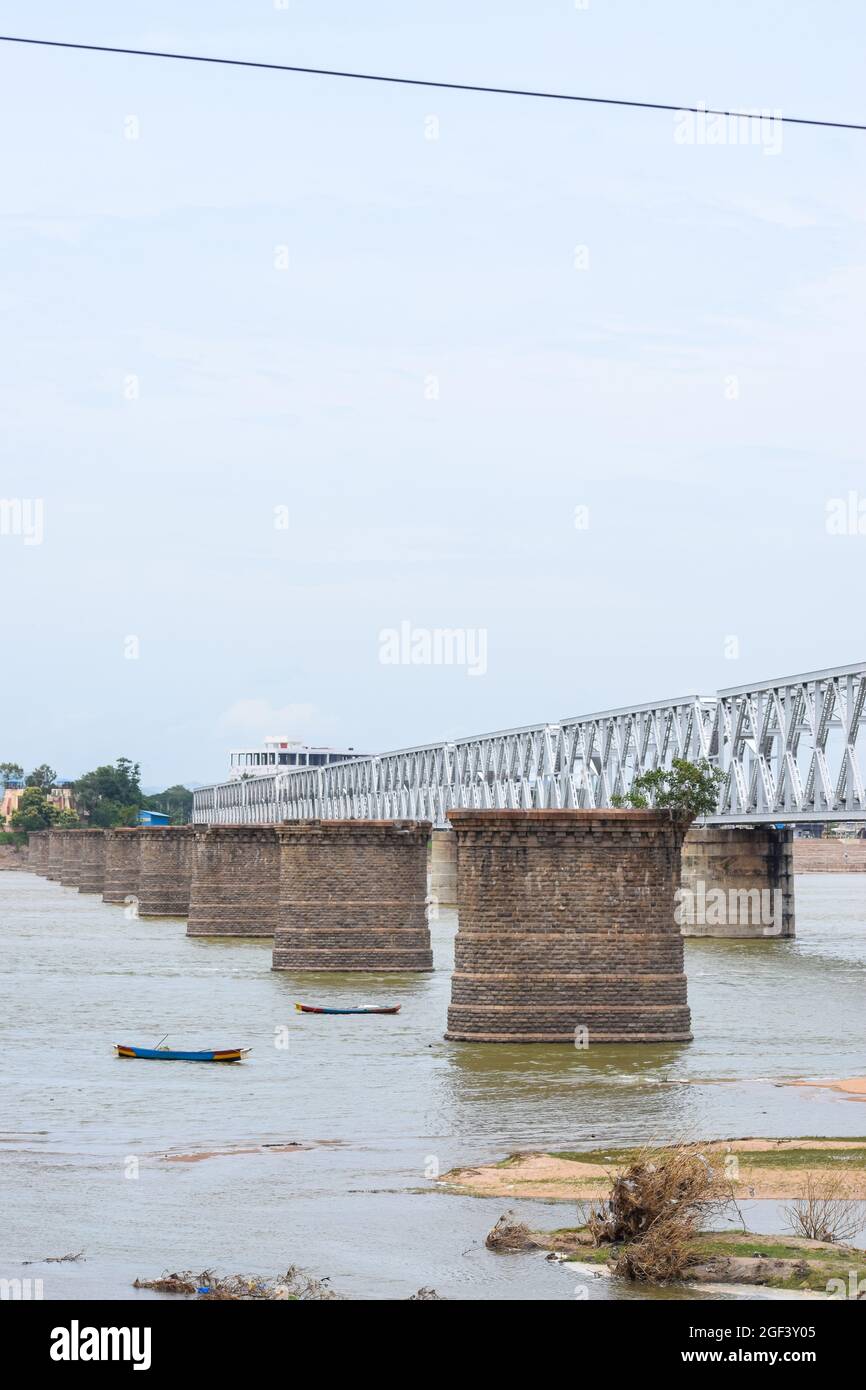 Beautiful railway bridge over the river. Vintage construction of a ...