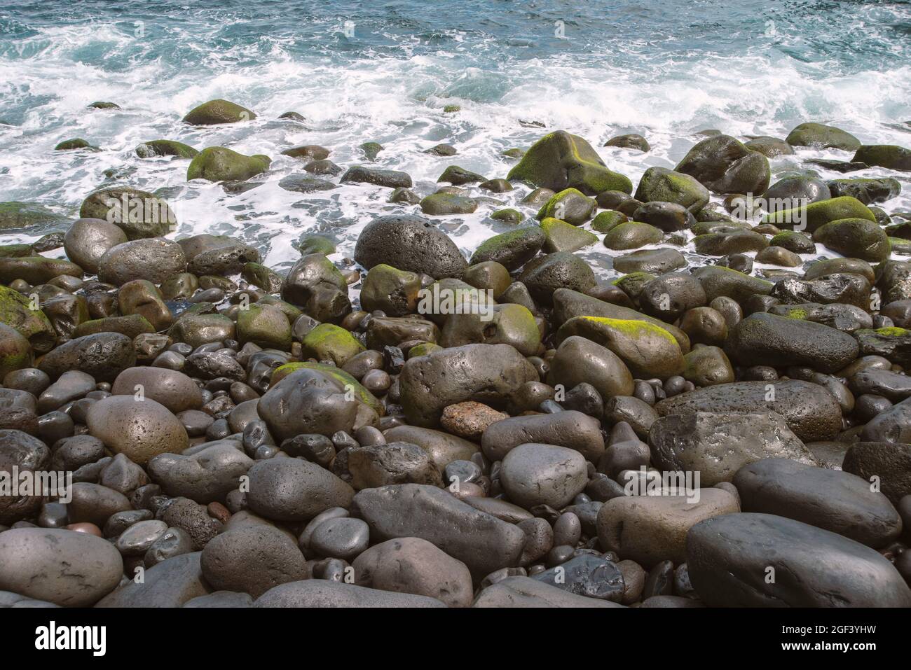 rocky pebbles ocean shore of Madeira Island Stock Photo - Alamy