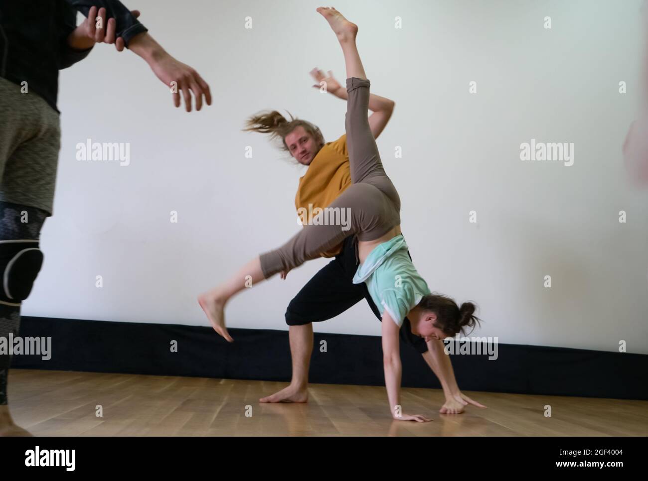 couple dancers move in contact improvisation performance Stock Photo ...
