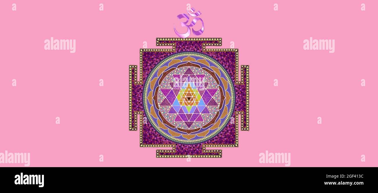 Spiritual background for meditation with sri yantra and om symbol ...