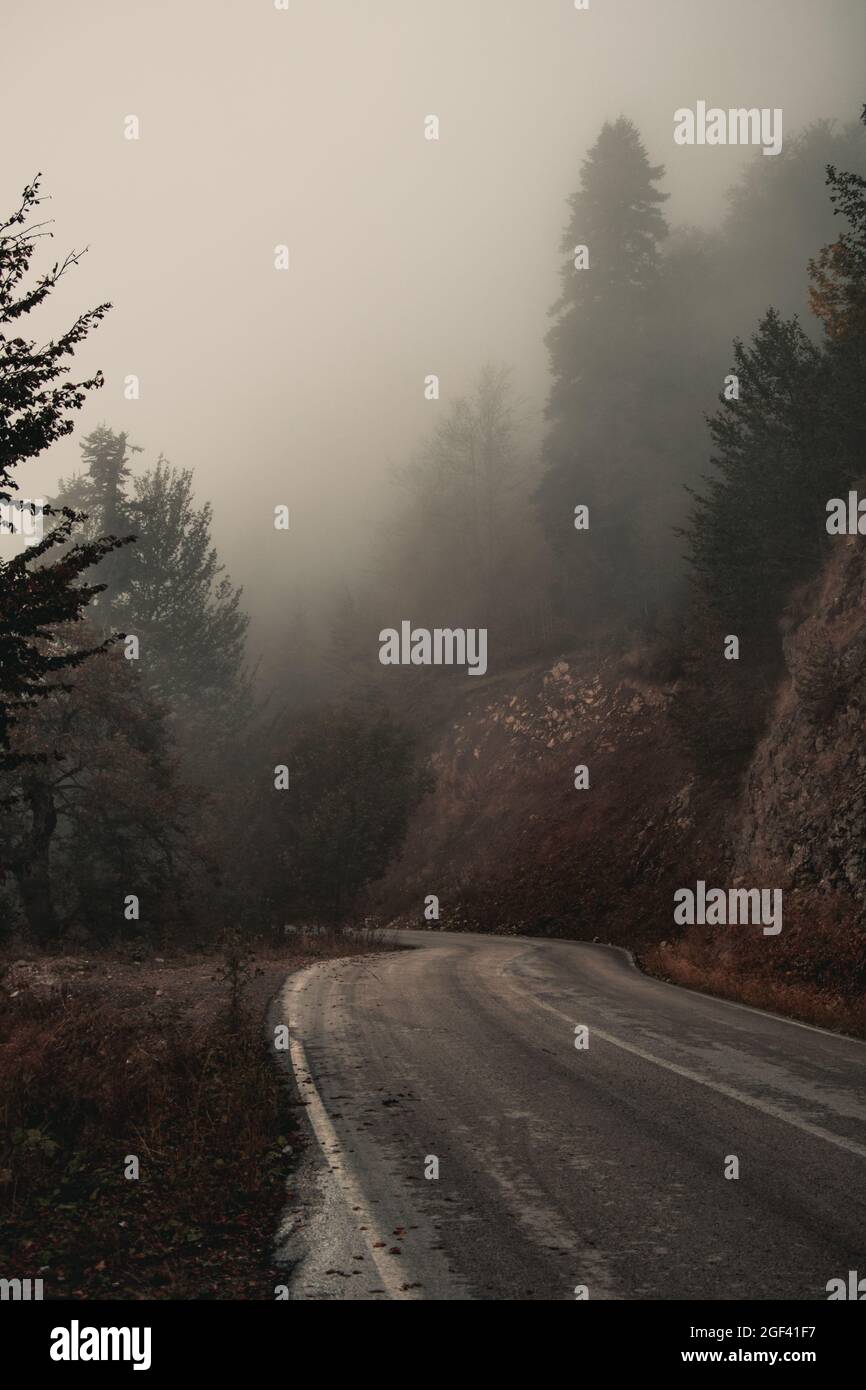 Mysterious foggy road hi-res stock photography and images - Alamy
