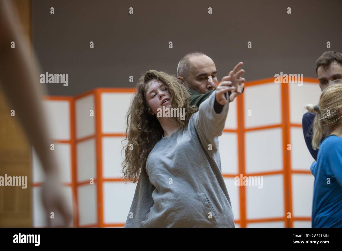couple dancers move in contact improvisation performance Stock Photo ...