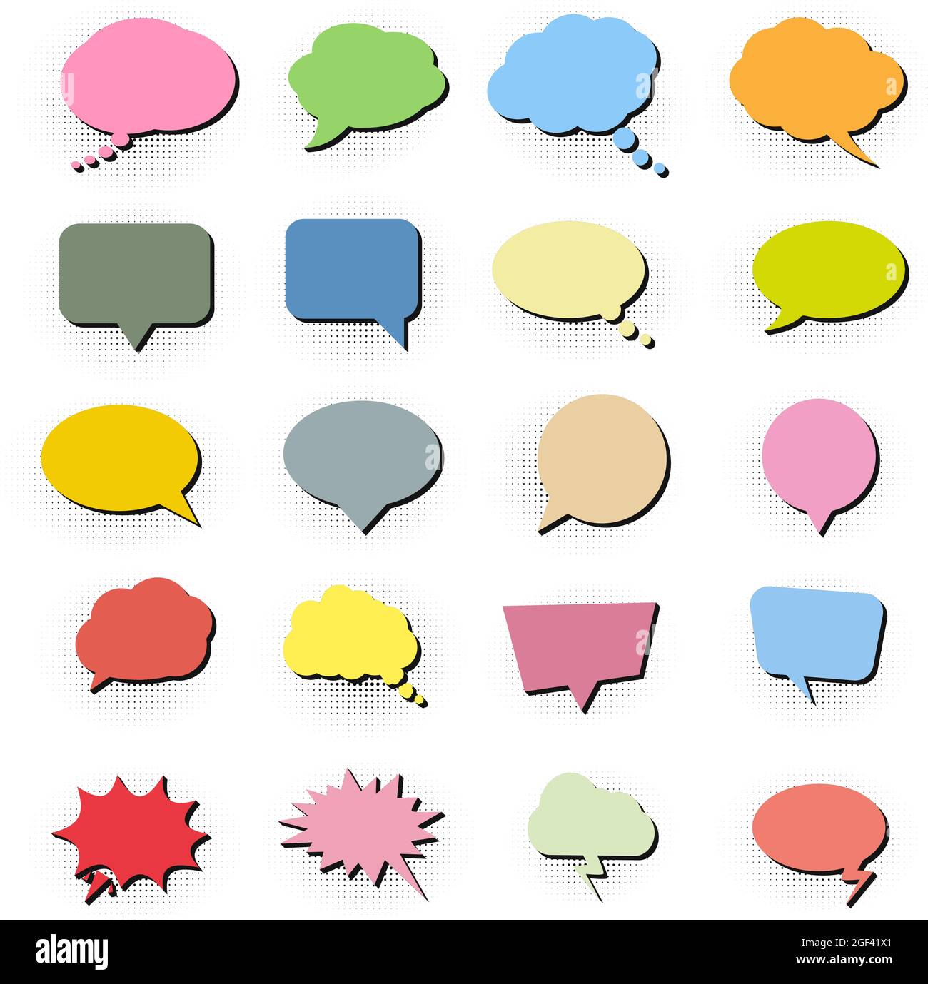 Collection Of Colorful Speech Bubbles With Shadow Isolated On White