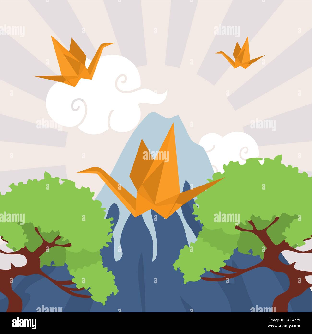 origami bird with nature japanese landscape Stock Vector Image & Art ...