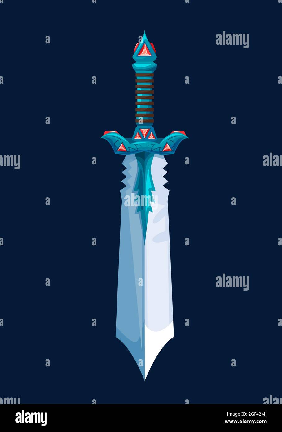 Magical cartoon steel broadsword blade. Vector dagger with jagged edges ...