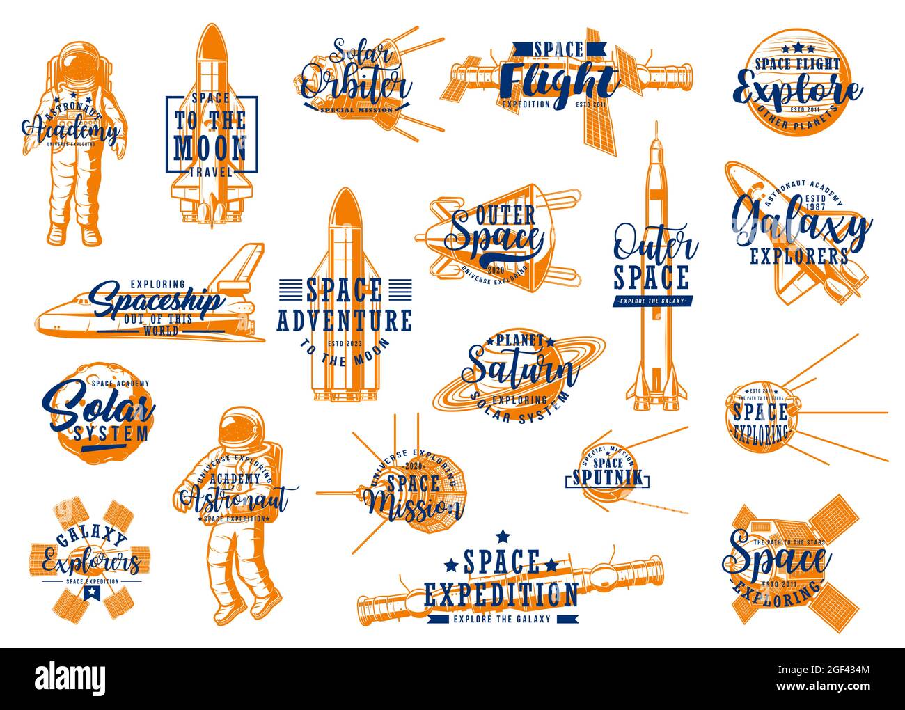 Space rockets, spaceman galaxy expedition to planets of solar system ...