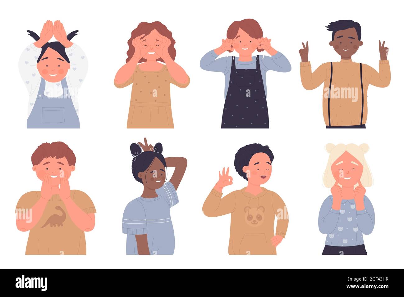 Fun kids vector illustration set isolated. Cartoon happy boy girl ...