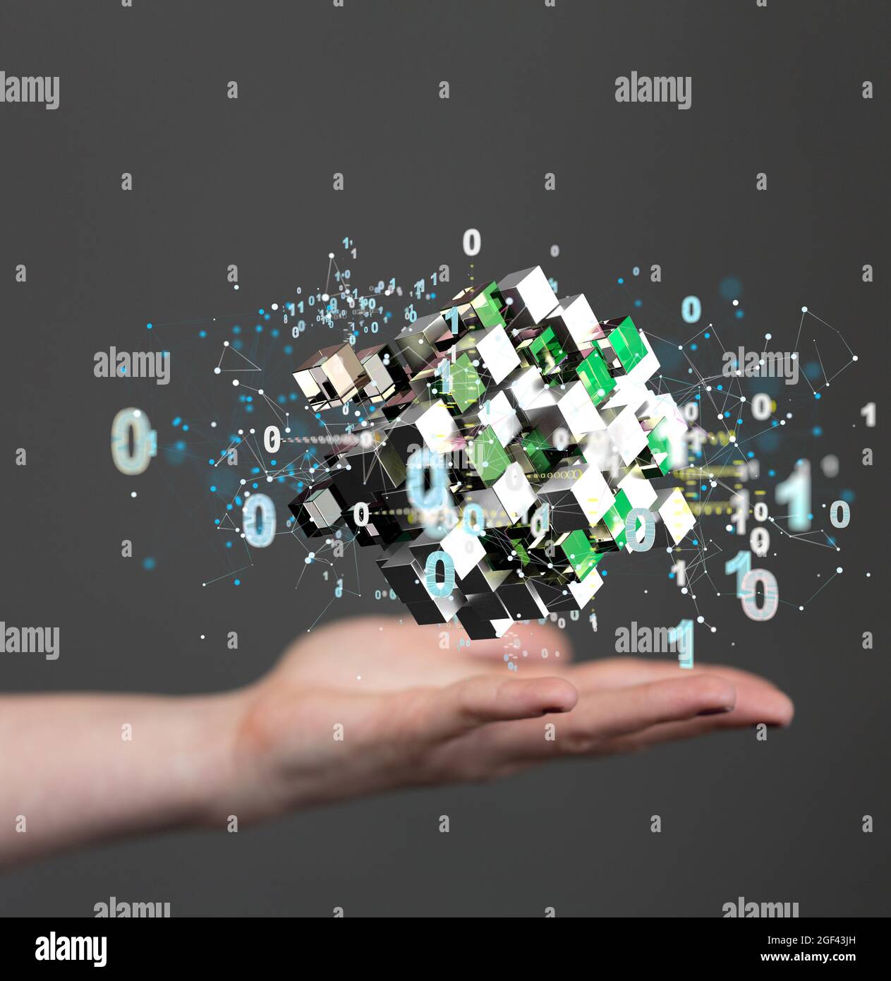 Vertical shot of floating 3D cloud storage icon above hands Stock Photo ...
