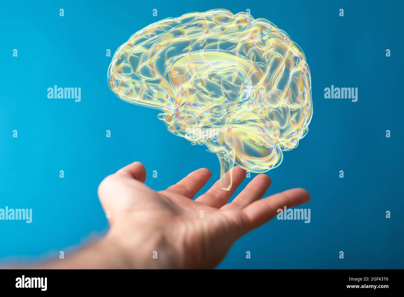 Floating 3D human brain icon above a hand - artificial intelligence ...