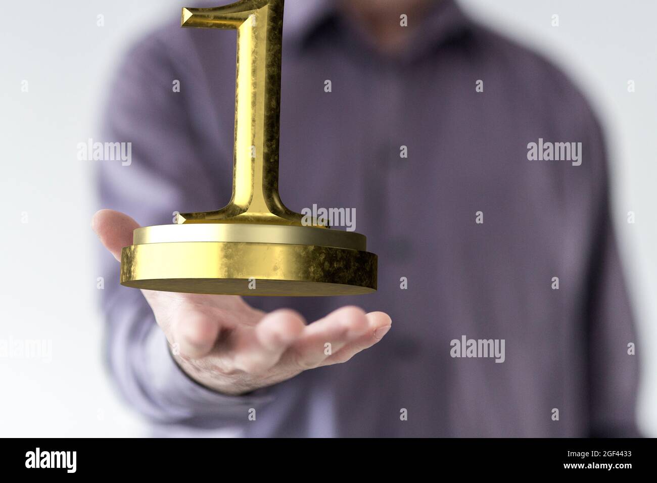 Floating first place award above a male's hand Stock Photo - Alamy