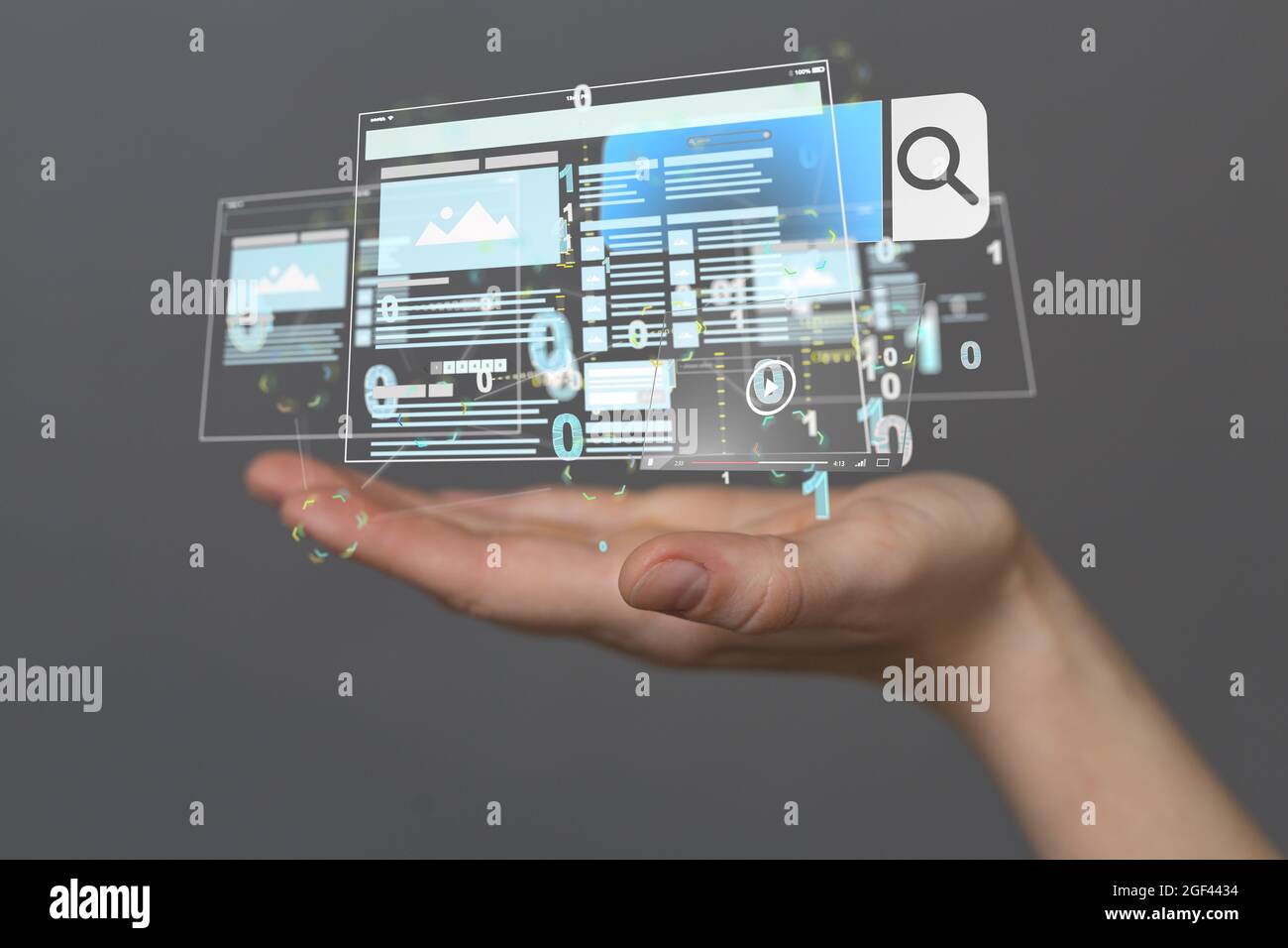 3D floating web development interface above a hand Stock Photo - Alamy