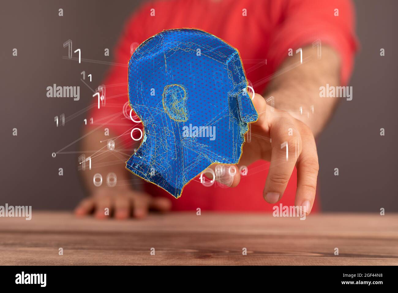 Hand touching a 3D floating human head - artificial intelligence ...