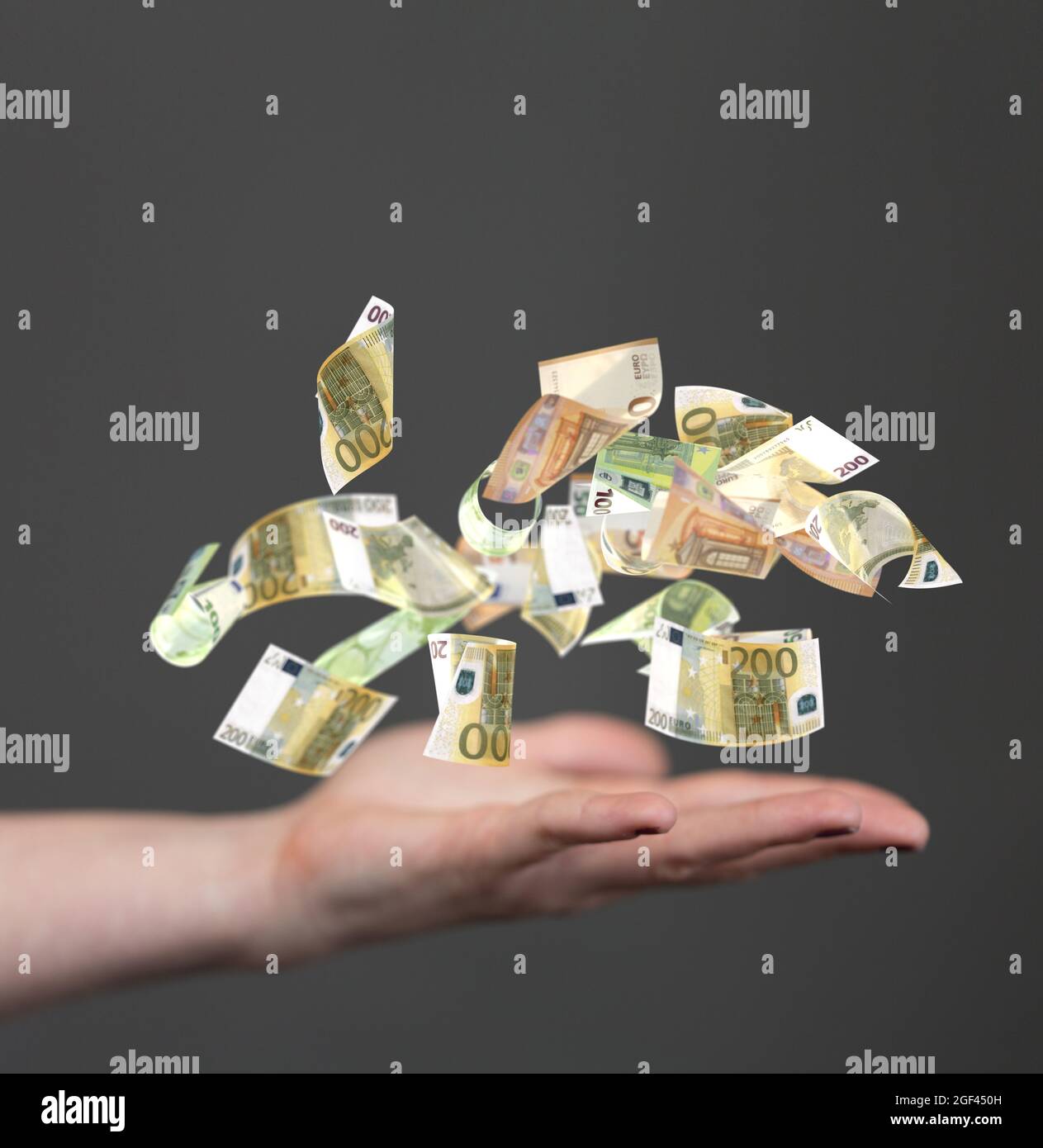 Vertical shot of floating 3D euro banknotes above a hand Stock Photo ...