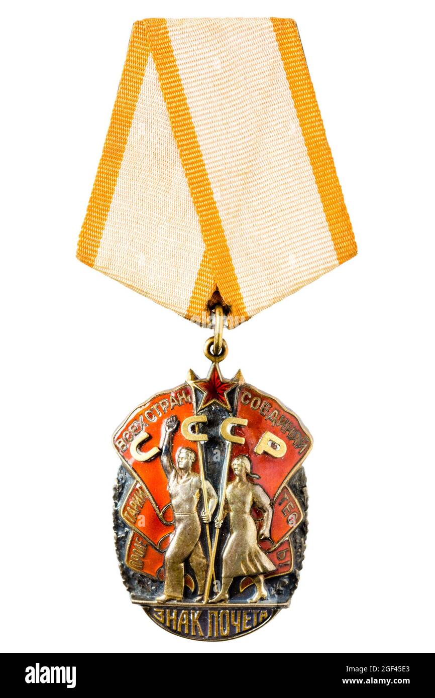 Badge Of Honor With The Image Of The Worker And Peasant. There Slogan ...