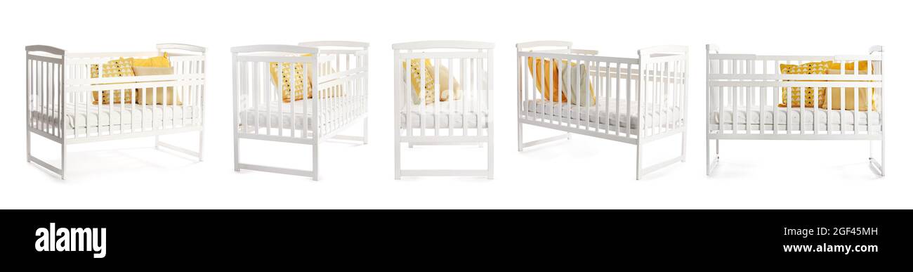 Set of baby crib isolated on white, view from different angles Stock ...
