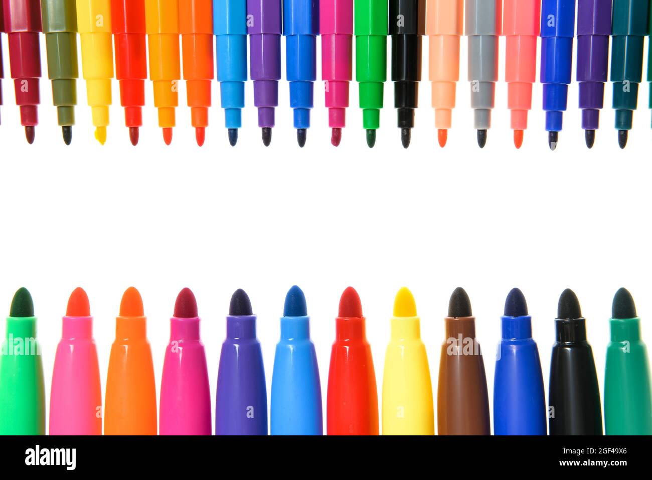 Colorful markers on white background Stock Photo - Alamy