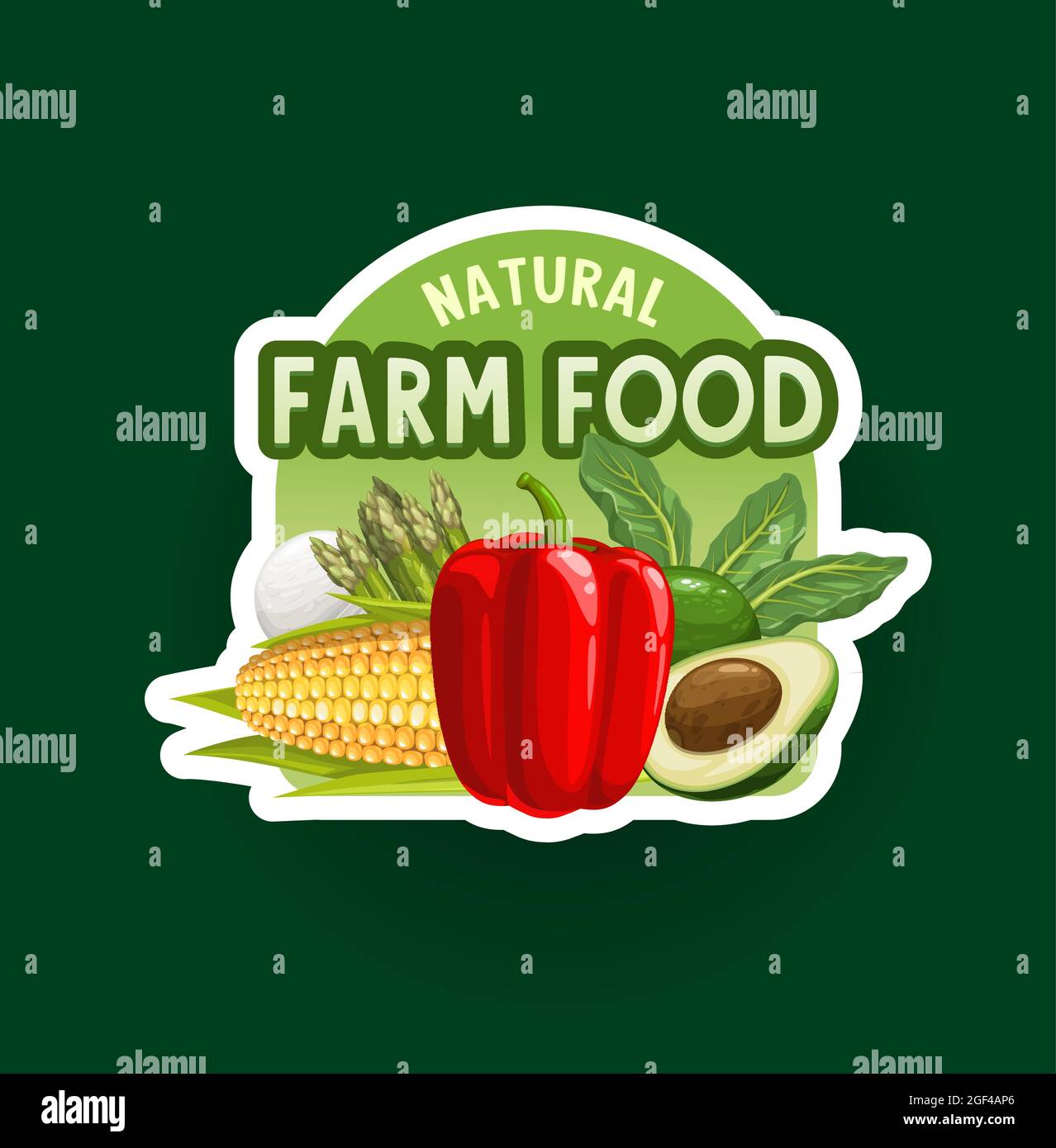 Farm vegetables badge or icon. Organic food vector icon with bell ...