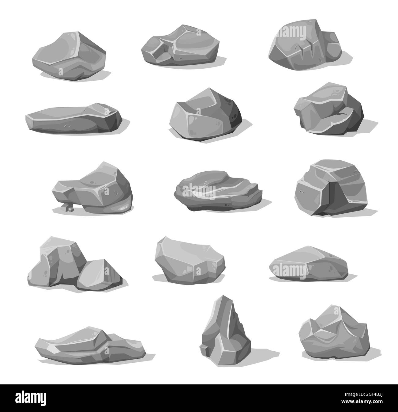 Cartoon rock stones and boulders, grey rubble gravel and cobble piles ...