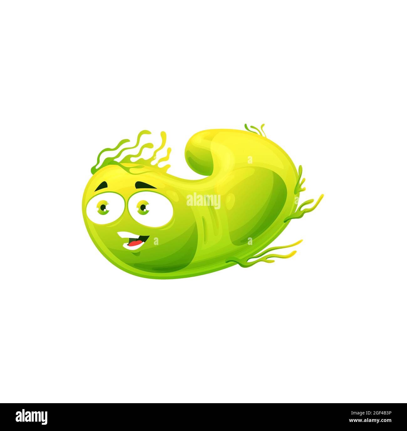 Cartoon virus cell vector icon, cute green bacteria, happy germ ...