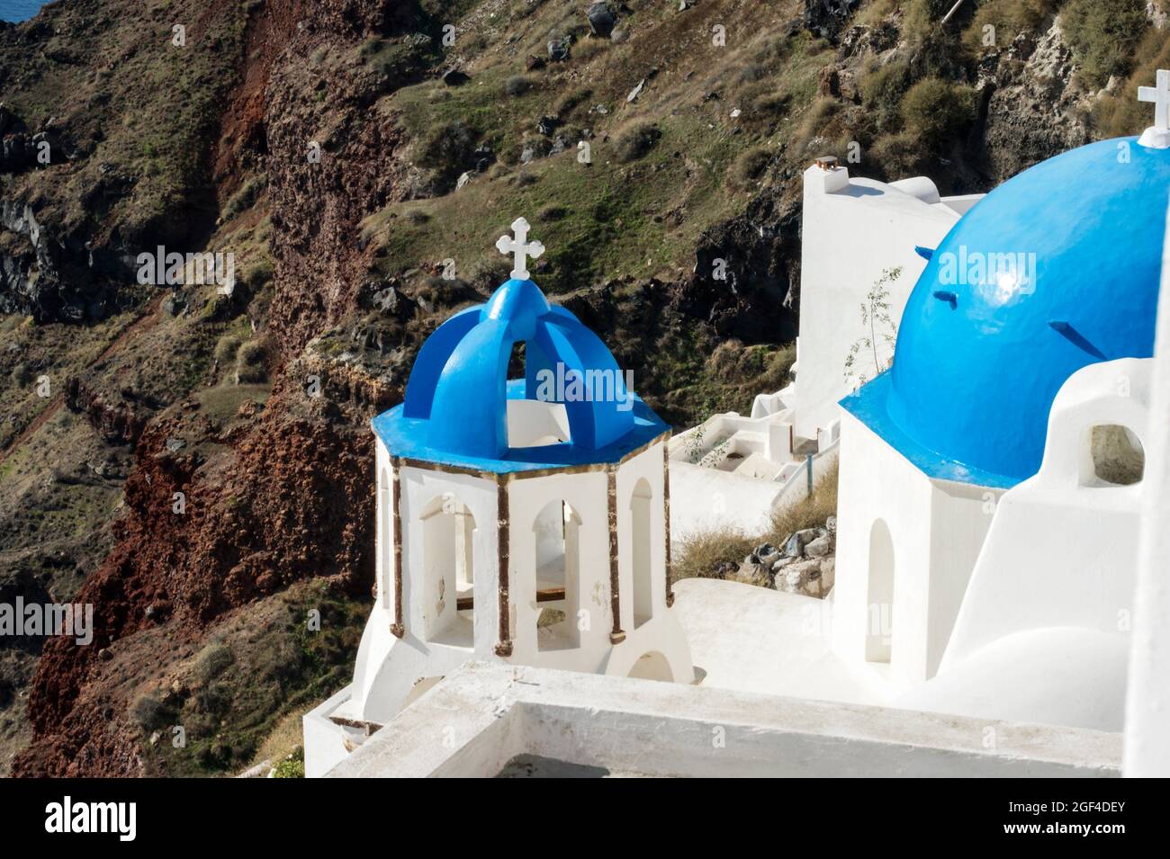 The famed blue church domes of Oia. Santorini, Greece, Europe Stock ...