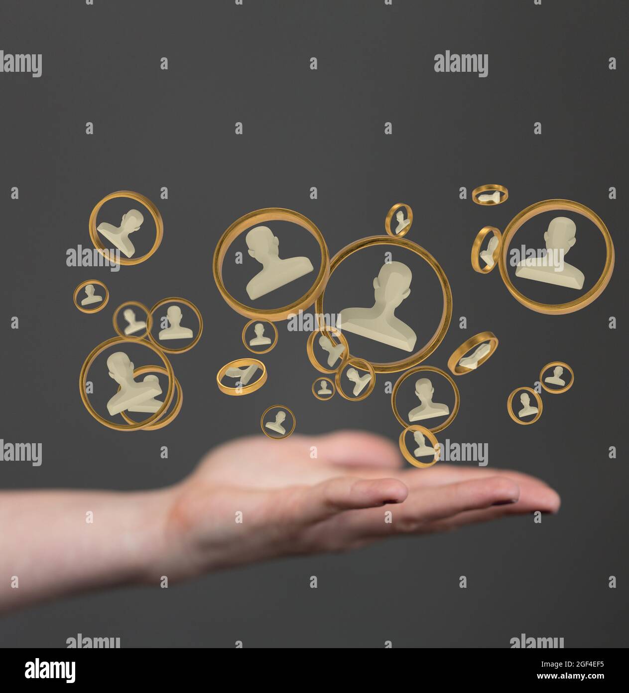 Businessman holding the virtual 3D network icon symbolizing cooperation ...