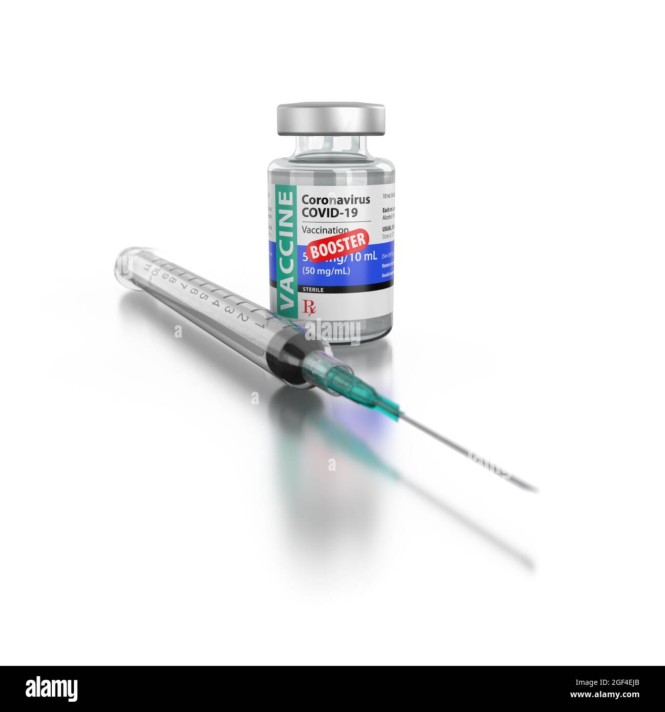 Coronavirus COVID-19 Vaccine Booster Vial and Syringe On Reflective ...