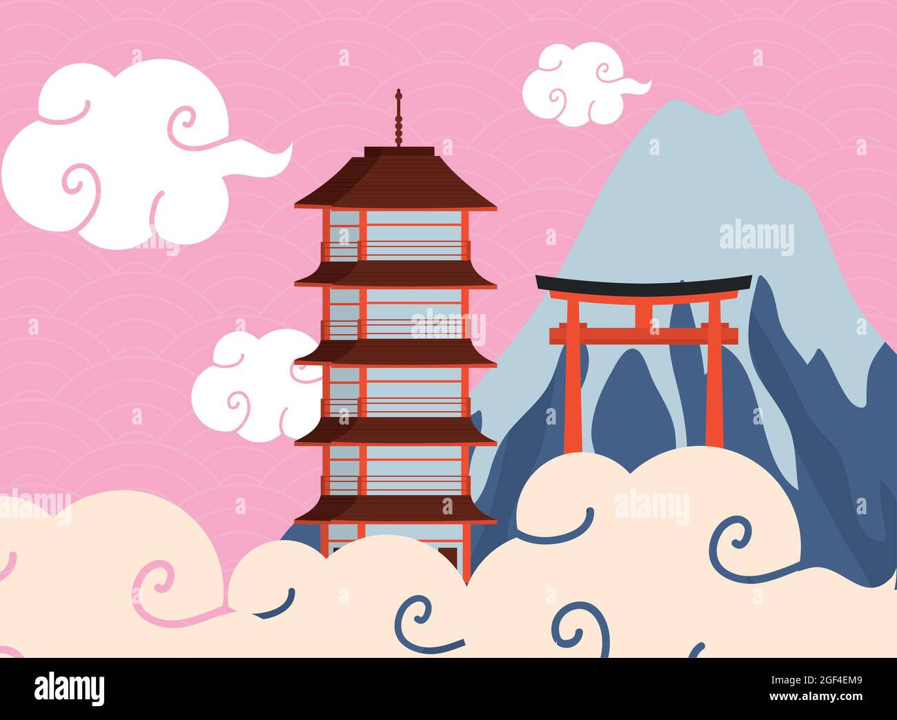 japanese gate and building with clouds Stock Vector Image & Art - Alamy