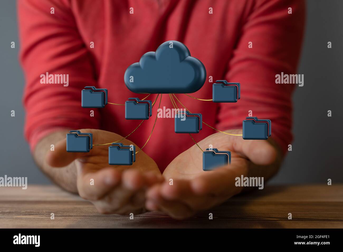 3d rendered cloud and big data over the hands of a male- - cloud computing technology concept ...