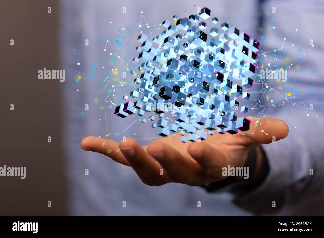 3d rendered abstract technology over a hand of a male - data internet ...