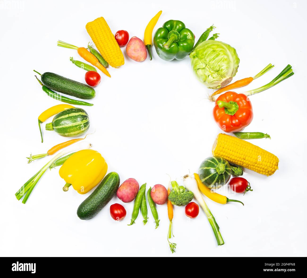 Fresh fruits and vegetables circle on white background Stock Photo - Alamy