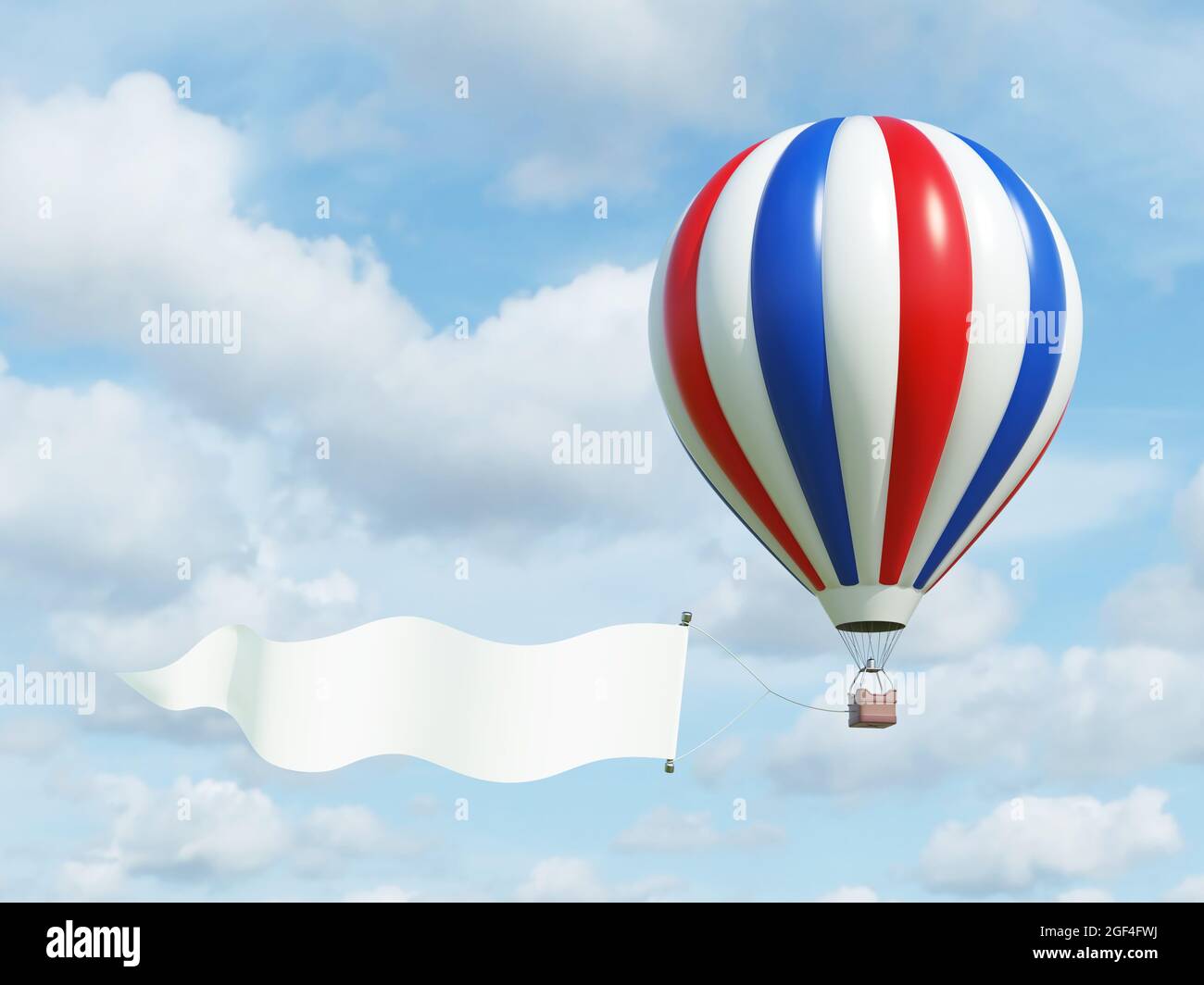 Air balloon with sky banner, areal advertisement 3d rendering Stock ...