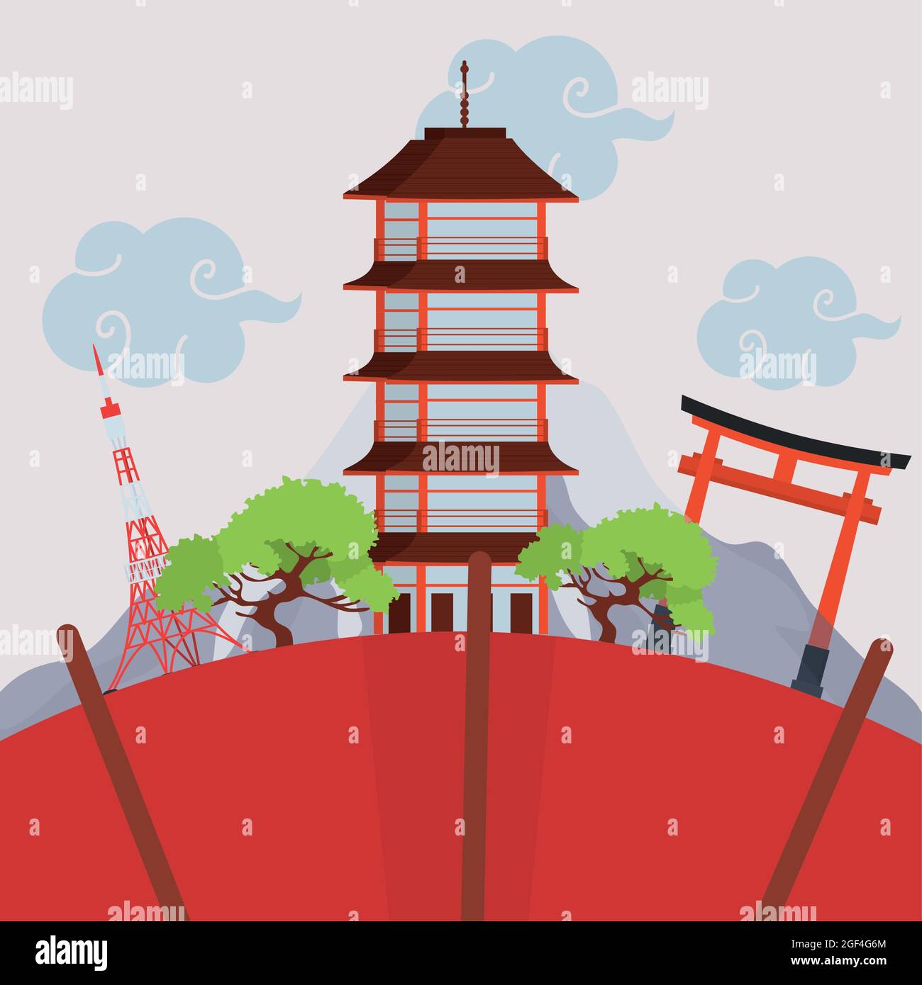 japanese buildings landmark in lanscape Stock Vector Image & Art - Alamy