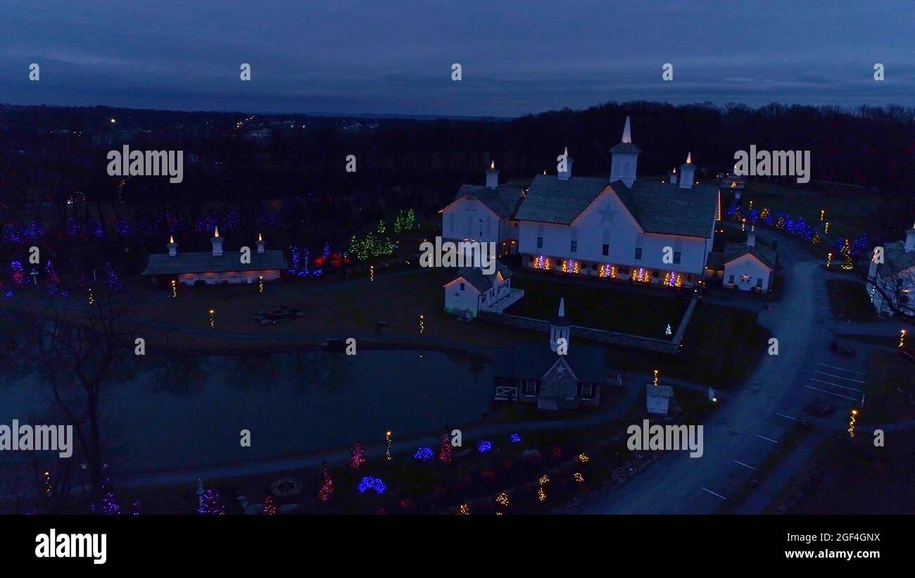 Aerial View of a Large Christmas Display Covering Buildings and Grounds ...