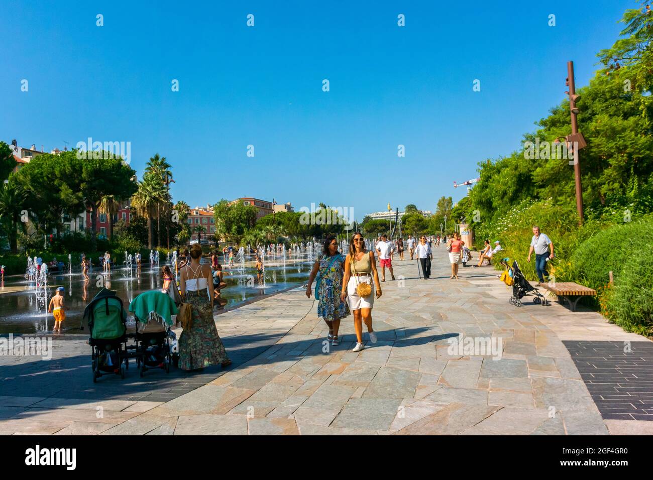 Nice, France, Large Crowd People Walking, Enjoying French Public Park ...