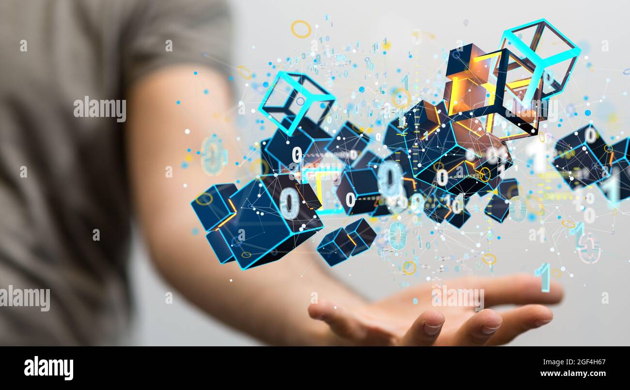 3D render of creative polygonal wireframe art- AI, cloud, technology concept Stock Photo - Alamy