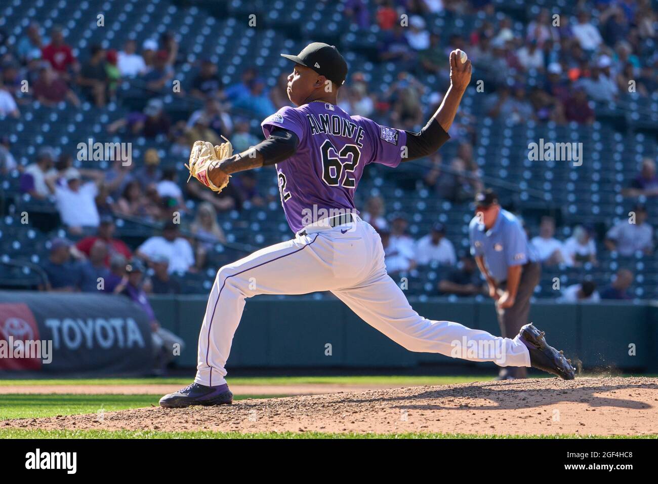 August 22 2021: Colorado pitcher Yency Almonte (62) throws a pitch ...