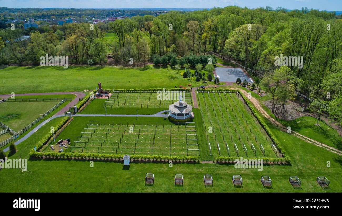 Aerial View of Restored Barns and Surrounding Buildings on a Beautiful ...
