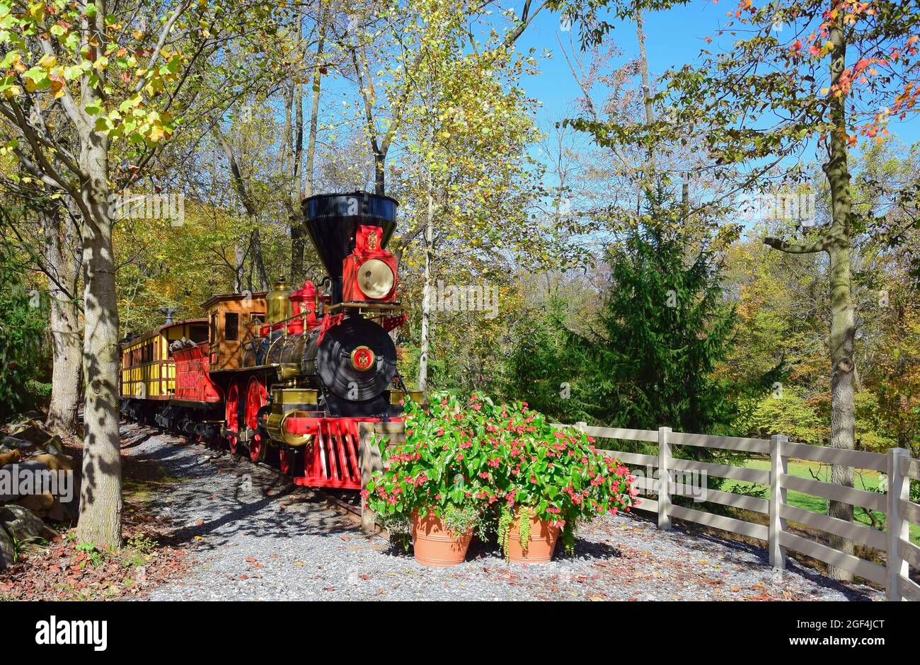 View of Antique Wood Burning Steam Engine and Coaches on a Beautiful ...