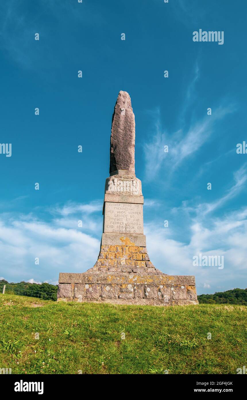 Memorial stone monument at Hammershus on the island of Bornholm.Denmark ...