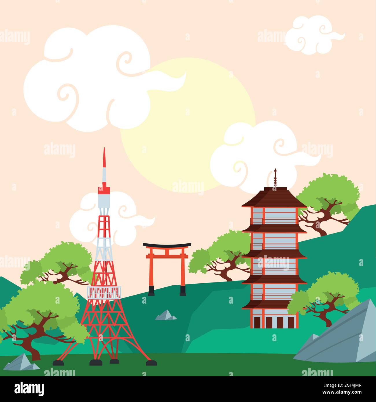 buildings landmark japanese in landscape Stock Vector Image & Art - Alamy