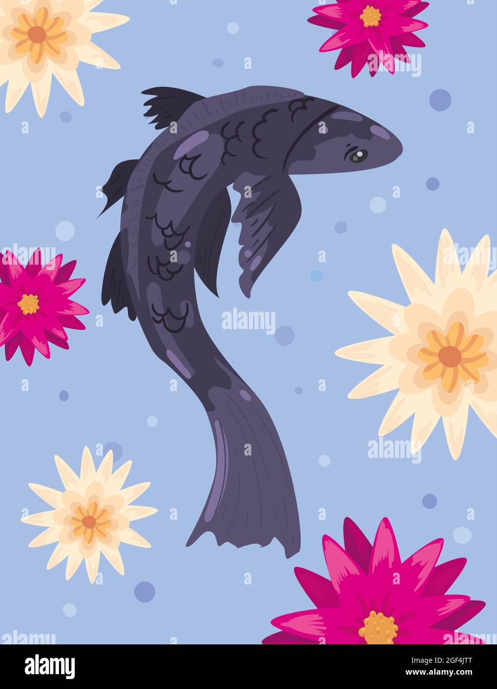 purple koi fish with flowers Stock Vector Image & Art - Alamy