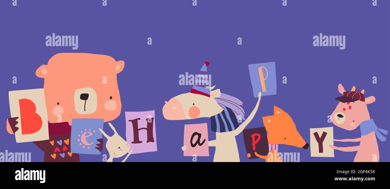 Happy Cartoon Animals wishing You Be Happy Stock Vector Image & Art - Alamy