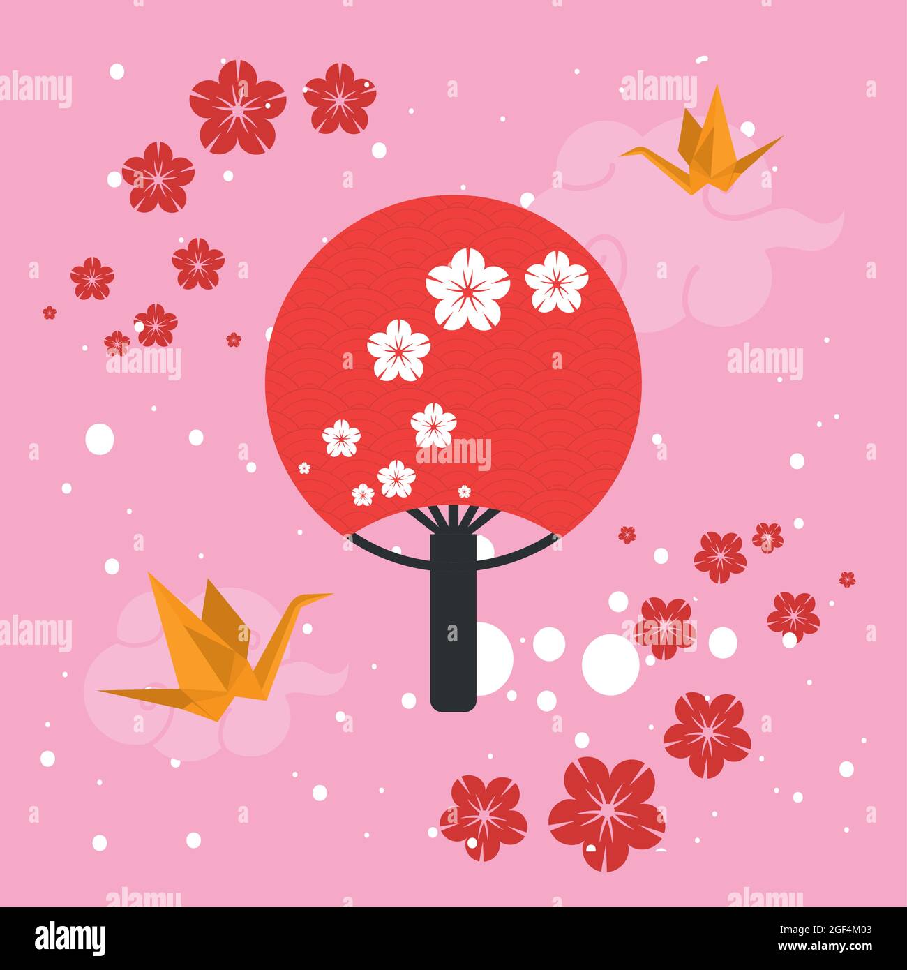 japanese fan with flowers and origami birds Stock Vector Image & Art ...