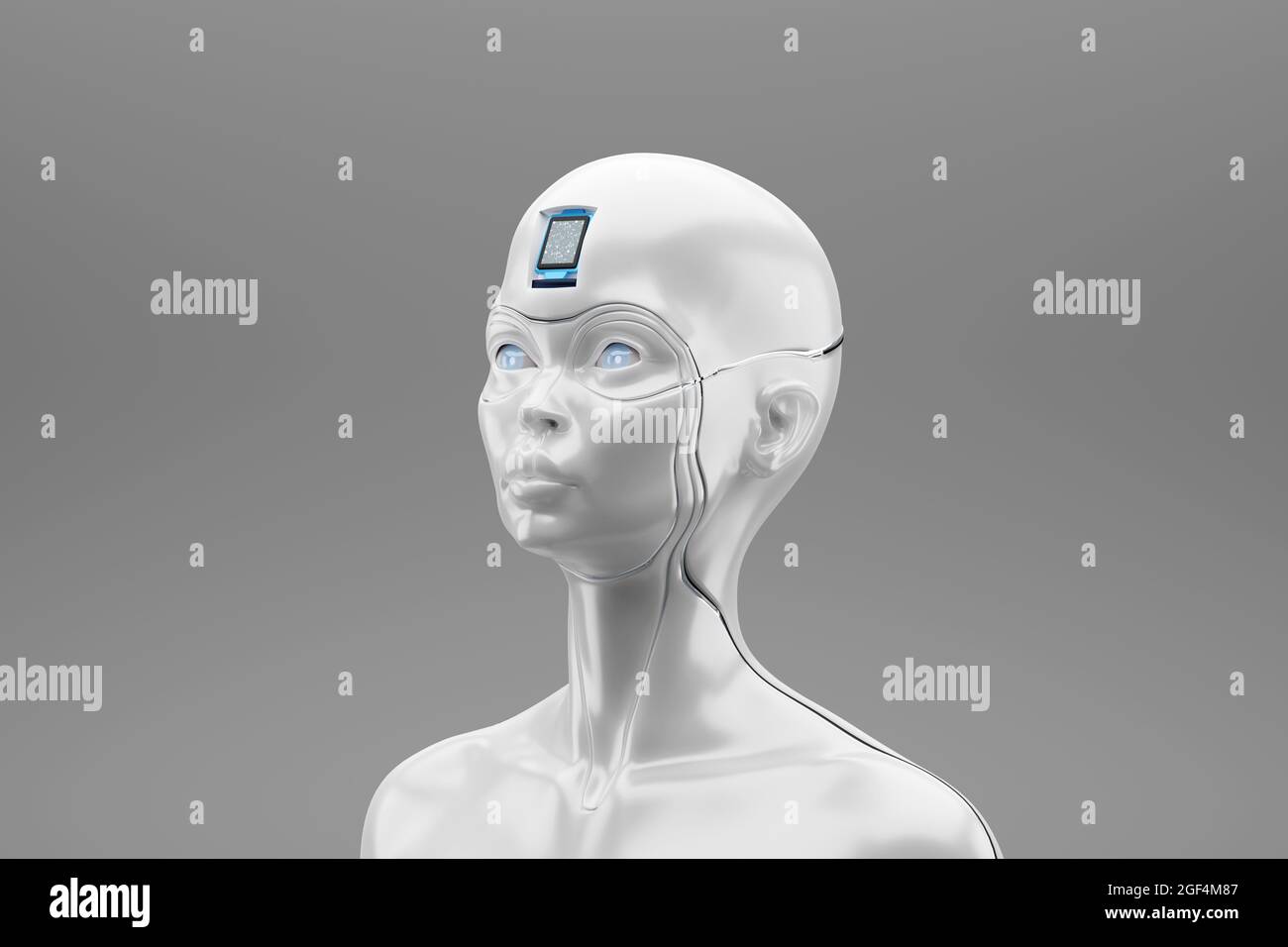Portrait of gynoid standing against gray background Stock Photo - Alamy