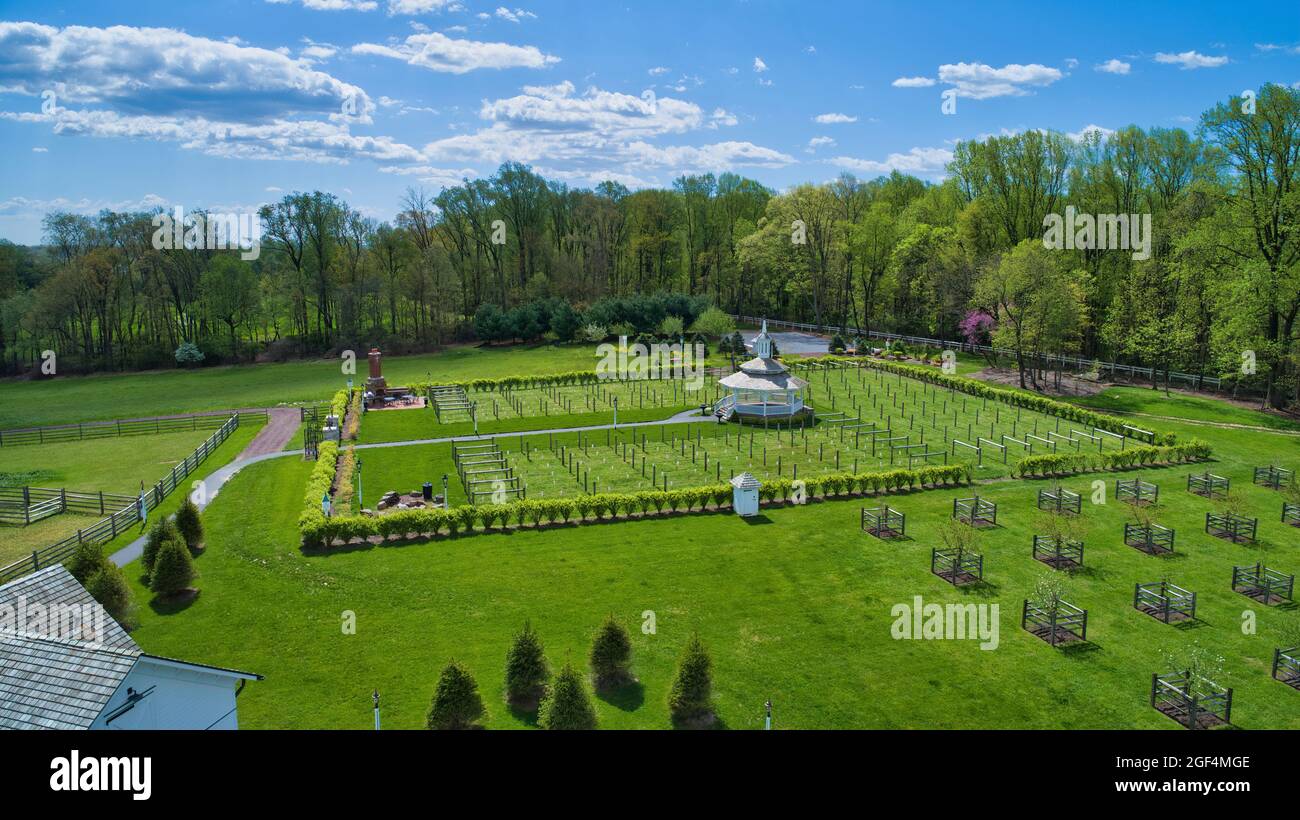 Aerial View of Restored Barns and Surrounding Buildings on a Beautiful ...